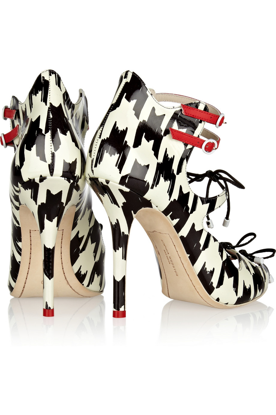 SOPHIA WEBSTER Finn Houndstooth-Print Patent-Leather Sandals – Shoes Post