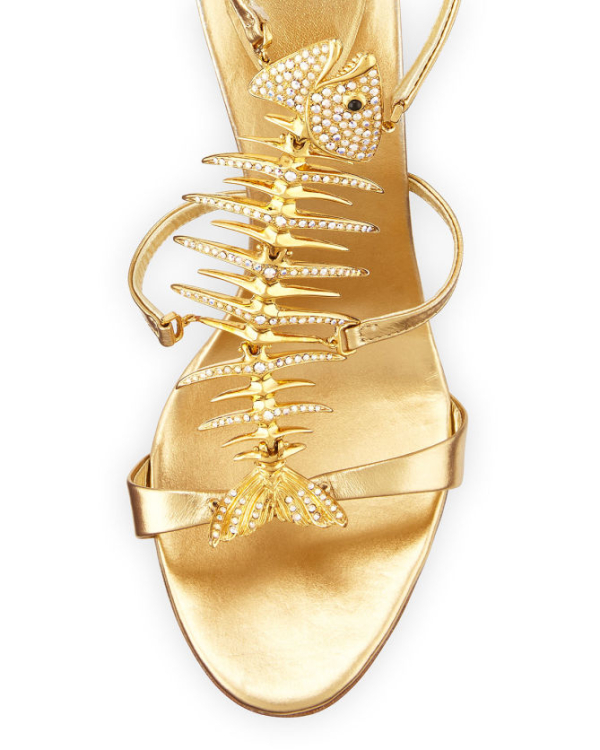 Giuseppe Zanotti Crystal Fishbone Metallic Sandal, Gold – Shoes Post