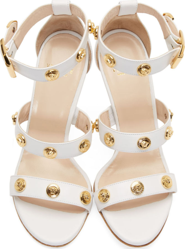 Versace White Leather & Gold Strapped Heels – Shoes Post