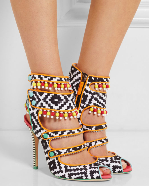 SOPHIA WEBSTER Amma Aztec Leather-trimmed Printed Satin Sandals – Shoes ...