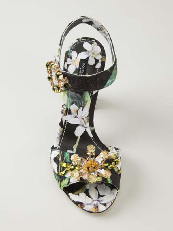 Dolce And Gabbana Jewel Embellished Floral Print Sandals Shoes Post