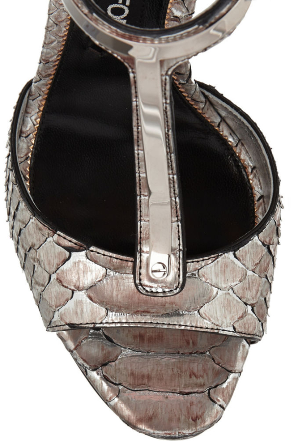 TOM FORD Embellished Metallic Python T-bar Sandals – Shoes Post
