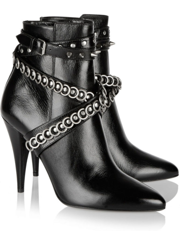 SAINT LAURENT Embellished Leather Ankle Boots – Shoes Post