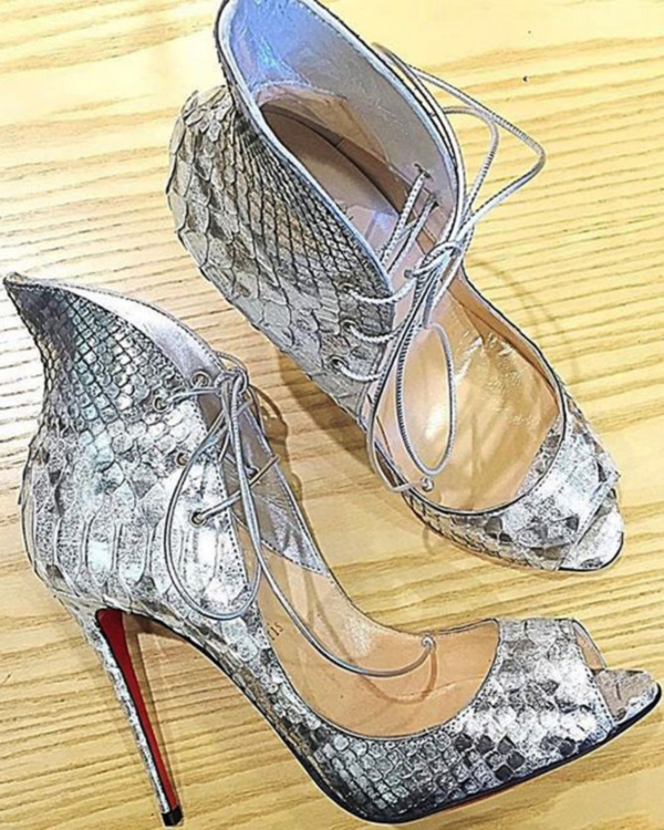 Christian Louboutin Mega Vamp Python Lace-Up Red Sole Pump, Gray ...