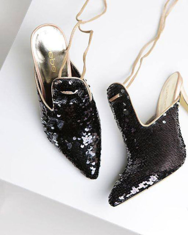 BEBE SHERLAY SEQUIN MULES – Shoes Post