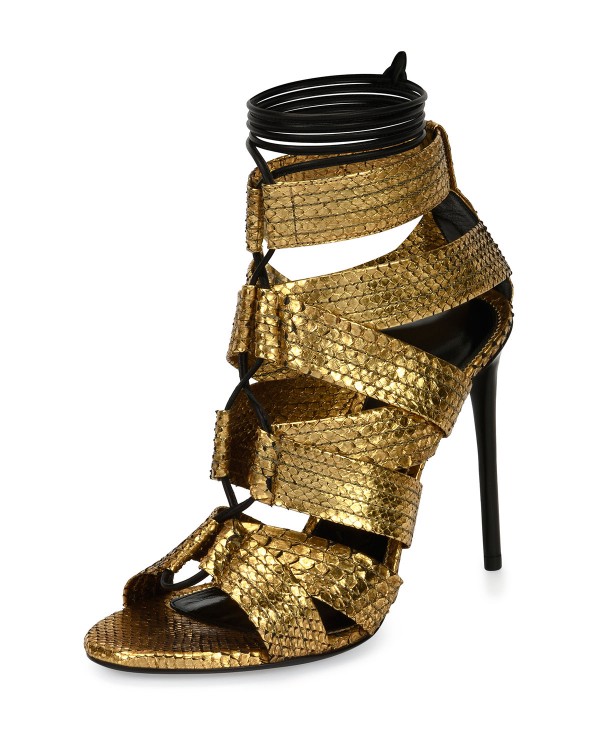 TOM FORD Python Lace-Up 105mm Sandal, Gold – Shoes Post