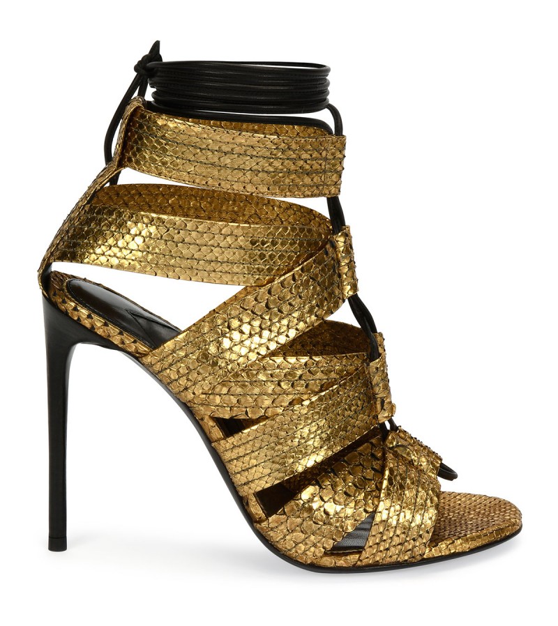 TOM FORD Python Lace-Up 105mm Sandal, Gold – Shoes Post