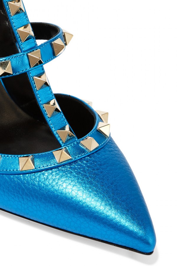 VALENTINO Rockstud embellished metallic textured-leather pumps – Shoes Post
