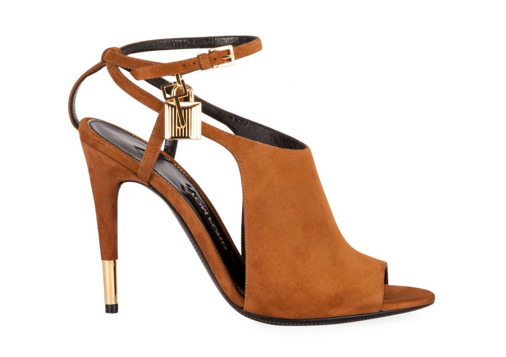 TOM FORD Lock Suede Open-Toe Ankle-Wrap Bootie, Biscuit – Shoes Post