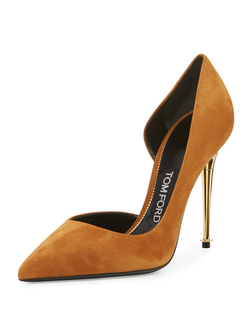 TOM FORD Golden Stack Half-d’Orsay Pump, Cognac – Shoes Post