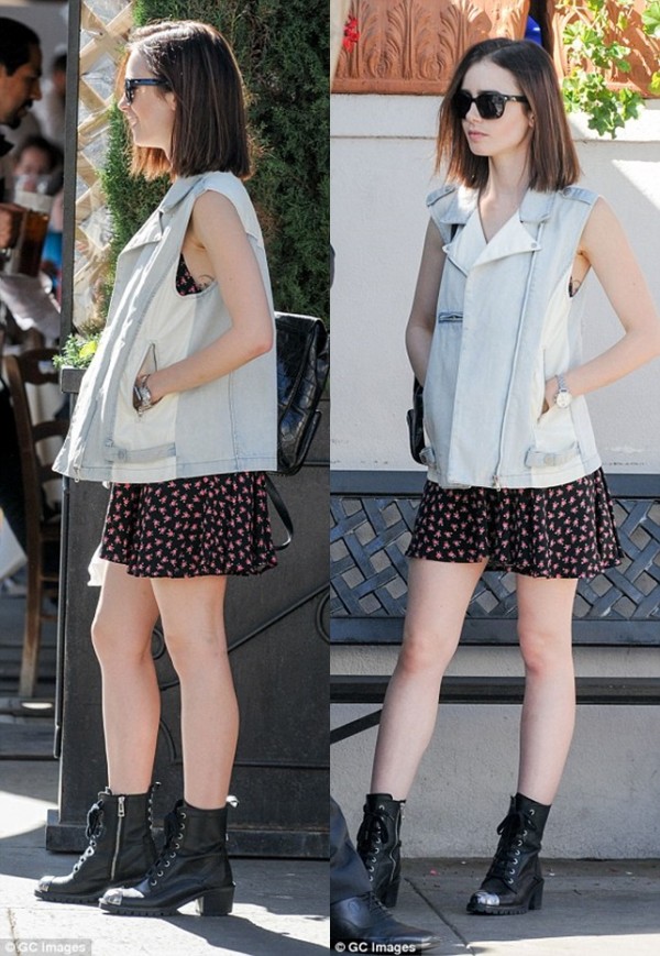 Lily Collins Keeps It Cute in Combat Boots as She Is Spotted with ...