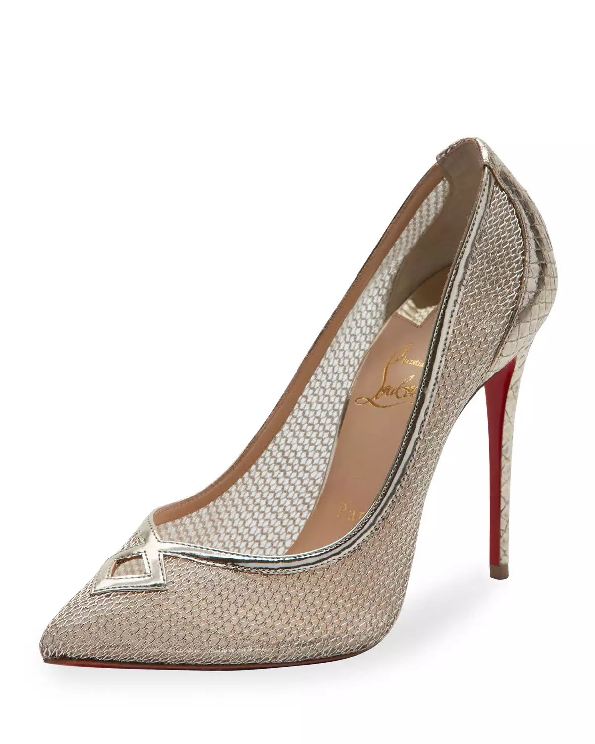 Christian Louboutin Neoalto Mesh 100mm Red Sole Pump, Gold – Shoes Post