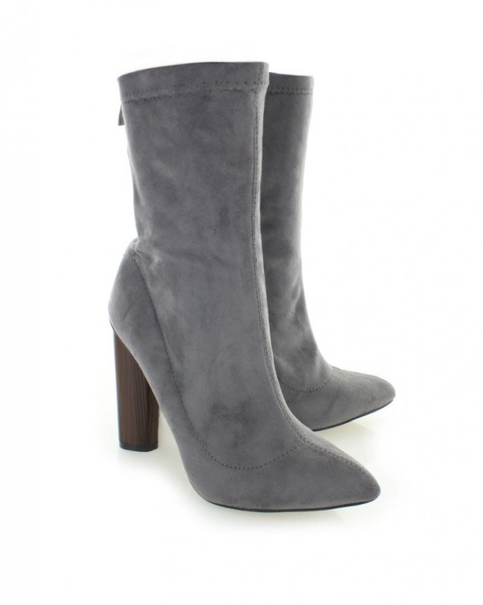 Attractive Gray Round Toe Stiletto Heel PU Leather Snake Print Knee ...