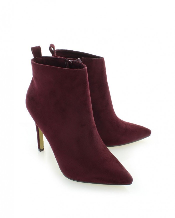 Burgundy Round Toe Stiletto Heel Fringe Heeled Ankle Boots For Women ...