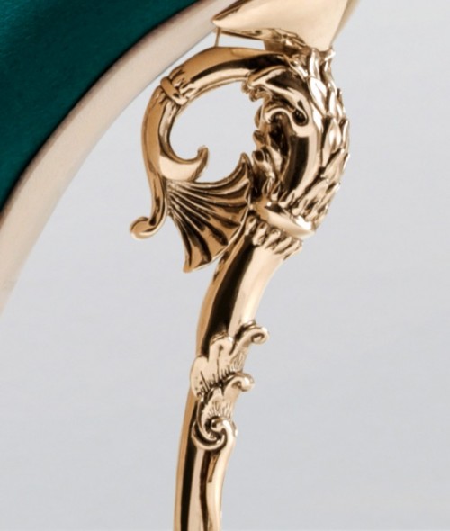 Ralph & Russo BAROQUE PUMP EMERALD SATIN WITH YELLOW GOLD HEEL – Shoes Post