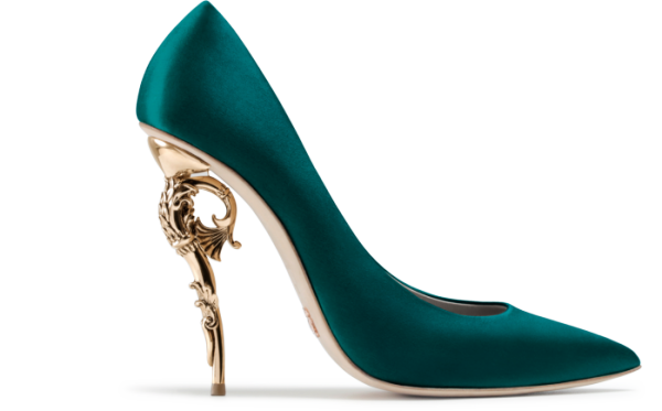 Ralph & Russo BAROQUE PUMP EMERALD SATIN WITH YELLOW GOLD HEEL – Shoes Post