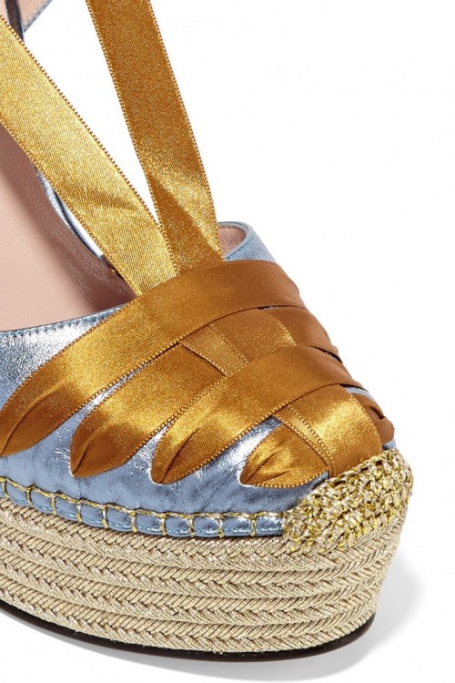 GUCCI Metallic leather and satin espadrille wedge sandals – Shoes Post
