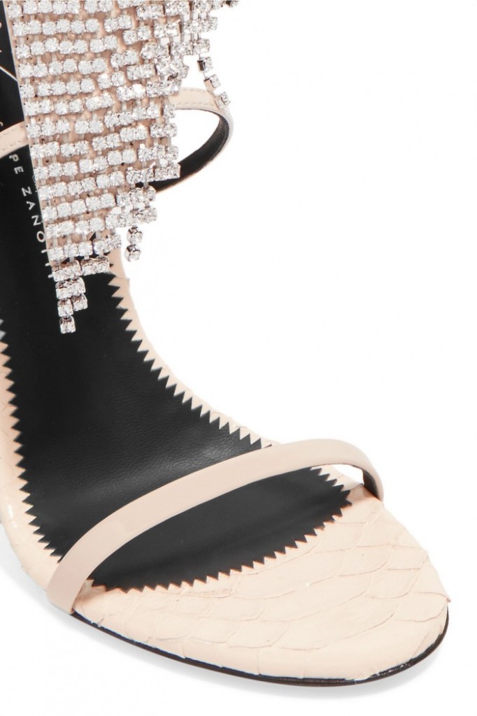 GIUSEPPE ZANOTTI Alien crystal-embellished python-effect and patent-leather sandals – Shoes Post