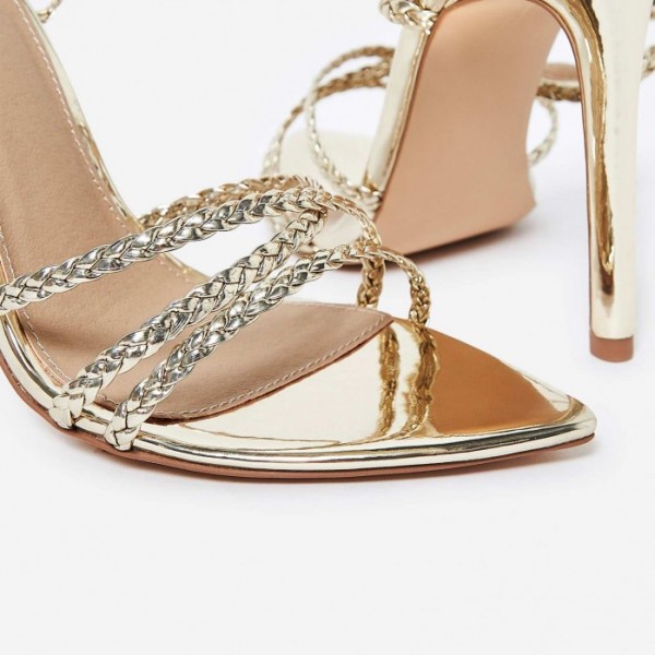 EGO Angela Plaited Pointed Heel In Gold Patent – Shoes Post