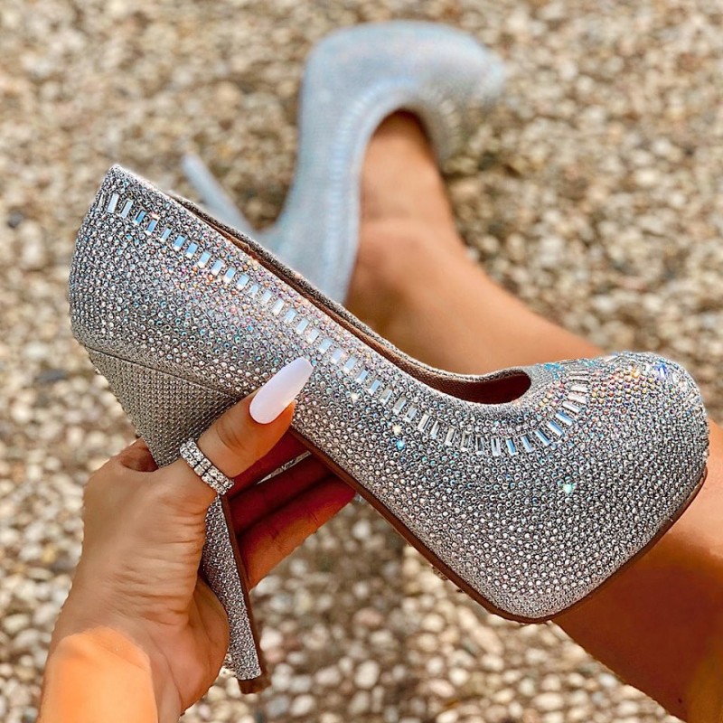 Silver Rhinestones Platform Pumps – Shoes Post