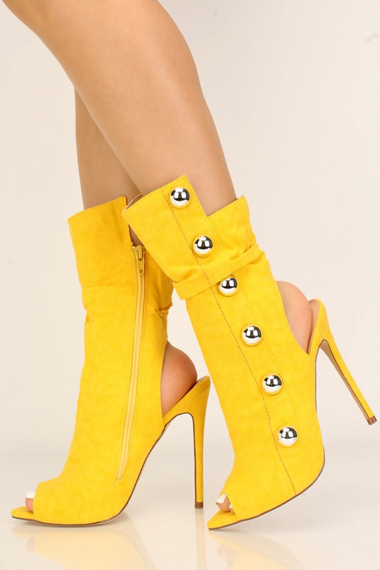 Yellow Studded Peep Toe Booties – Shoes Post