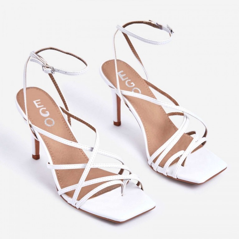 Shade Square Toe Strappy Kitten Heel In White Faux Leather – Shoes Post