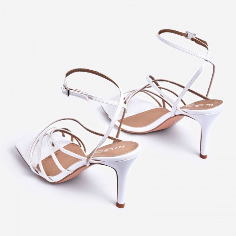 Shade Square Toe Strappy Kitten Heel In White Faux Leather – Shoes Post