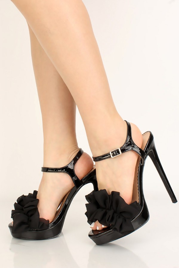Black Ruffle Detail Open Toe High Heels – Shoes Post