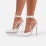 Lifted Lace Up Quilted Pointed Toe Court Heel In White Faux Leather ...
