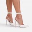Lifted Lace Up Quilted Pointed Toe Court Heel In White Faux Leather ...